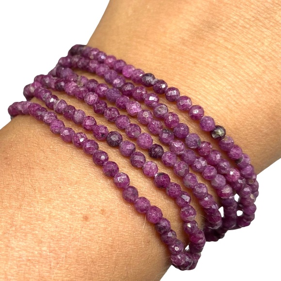 Hand Crafted | Jewelry | 3mm Ruby Beaded Stretch Bracelet Natural Raw ...